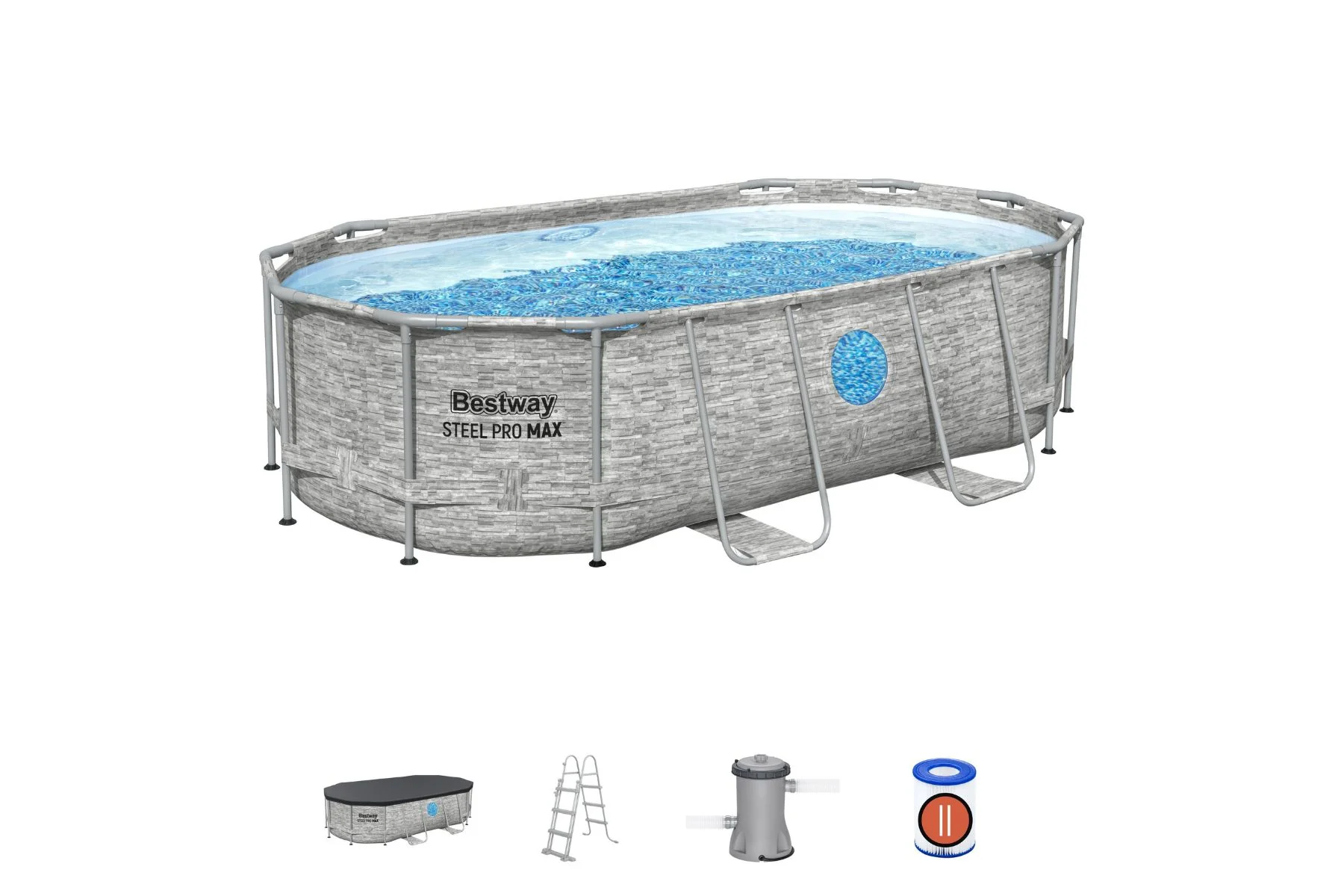 14ft X 39.5in Stone Print Oval Steel Pro MAX Above Ground Pool Set ...